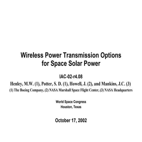 Wireless Power Transmission Options For Space Solar Power | PPT