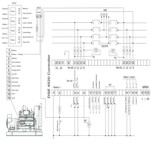 Wiring Diagram DSE 4520 AMF Controller | PDF