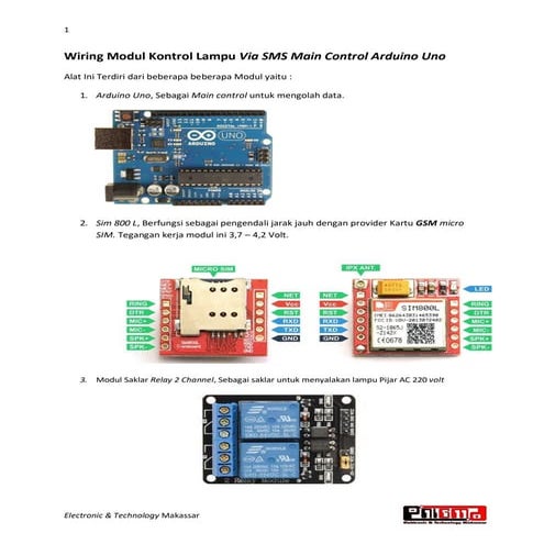 Wiring modul kontrol lampu via sms main control arduino uno | PDF