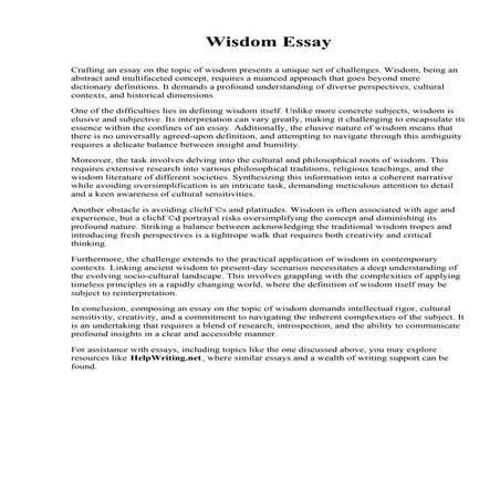 Wisdom Essay. Pasco-Hernando State College | PDF