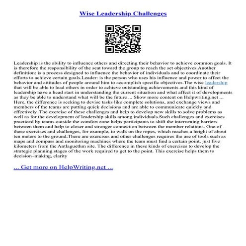Wise Leadership Challenges | PDF