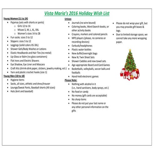 Vista Maria Wish List | PDF