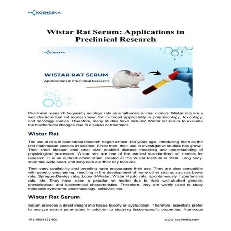Wistar Rat Serum: Applications in Preclinical Research | PDF