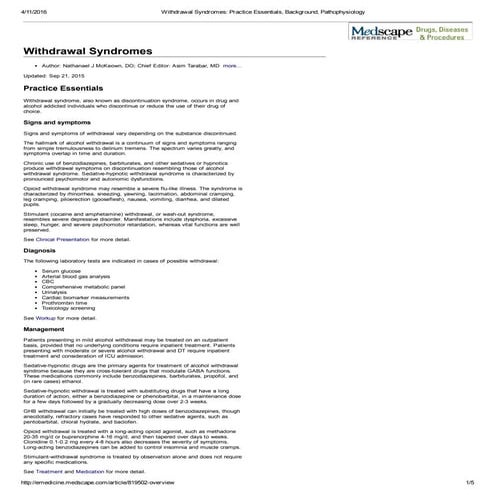 Withdrawal syndromes practice essentials, background, pathophysiology | PDF