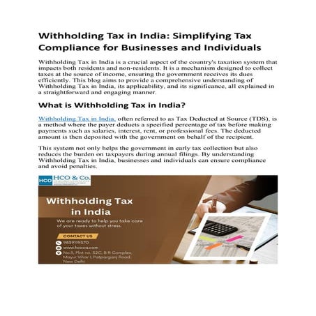 Withholding Tax in India: Simplifying Tax Compliance for Businesses and ...