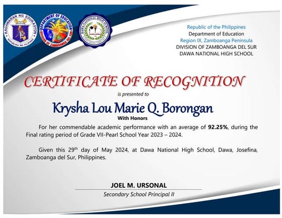 Sample editable certificate WITH HONORS 2023 - 2024.docx | Professional ...