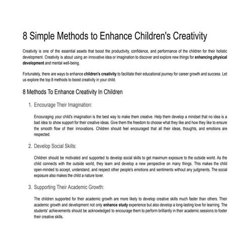 8 Simple Methods to Enhance Children's Creativity | PDF
