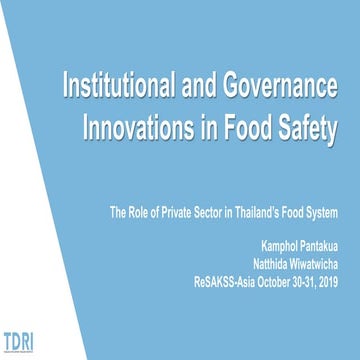 Institutional and Governance Innovation in Thailand’s Food System: The ...