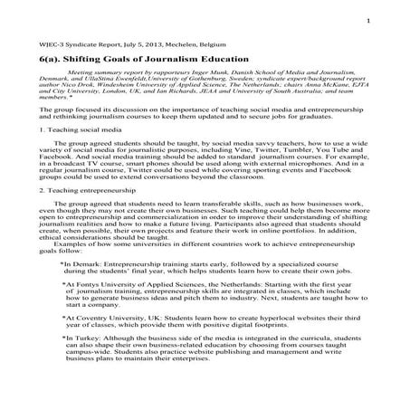 Wjec 3, 6a, shifting goals of journalism education | PDF