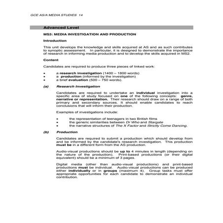 WJEC Media Studies Specification A2 Assessment | PDF