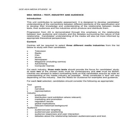 WJEC Media Studies Specification A2 Assessment | PDF