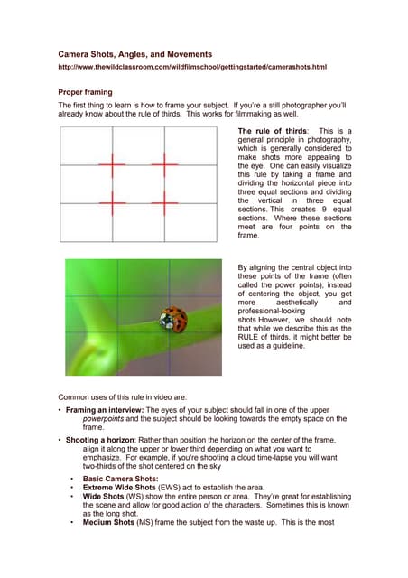 A Beginner's Guide to Camera Shots and Angles | PPT