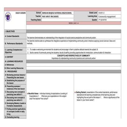 community engagement Lesson for Grade 12 | DOCX