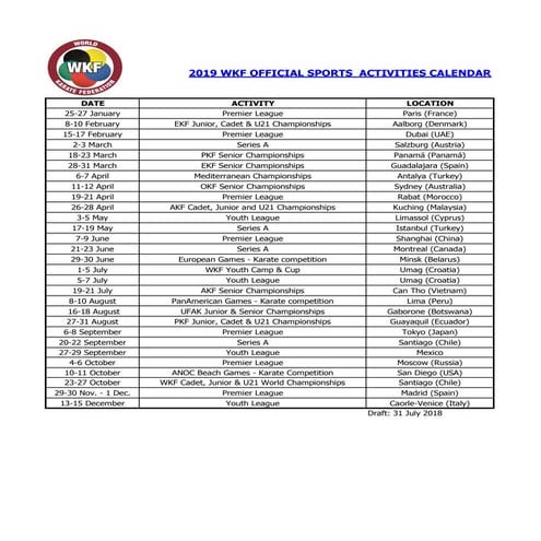 Wkf 2019 sports calendar draft clean | PDF