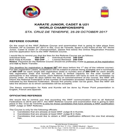 Wkf referee course 2017 tenerife spain | PDF