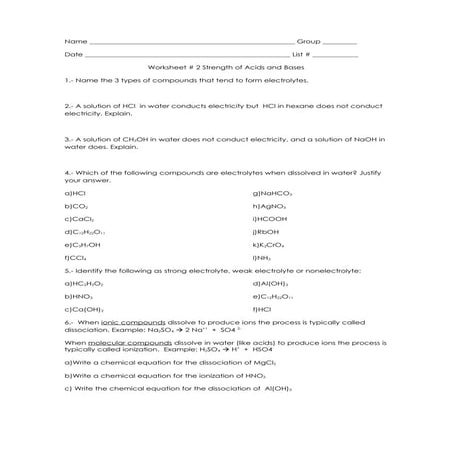 Wk s#2 acids and bases | DOC | Chemistry | Science
