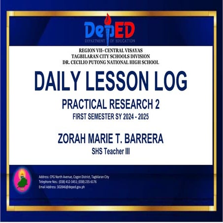 daily lesson log sample cover for teachers | DOCX