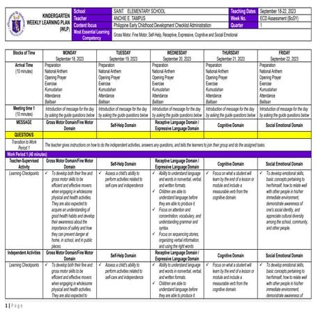 WEEKLYP-KINDERGARTEN ASSESSMENT MID-YEAR | DOCX
