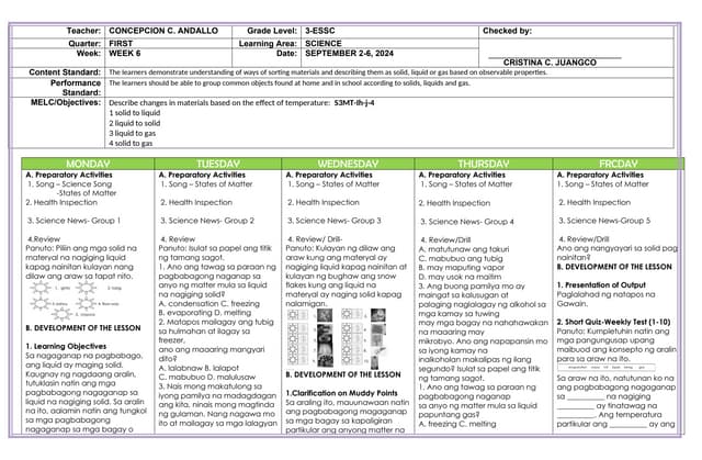 Lesson Plan in Science 3 Q1 Week 6 day 1-5 | PPT Lesson Plan in Science 3 Q1 Week 6 day 1-5 | PPT