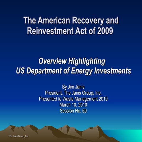 ARRA Recovery Act Overview of Energy Projects | PPT