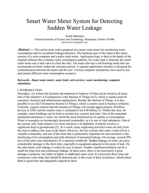 Smart Water Meter System For Detecting Sudden Water Leakage Pdf
