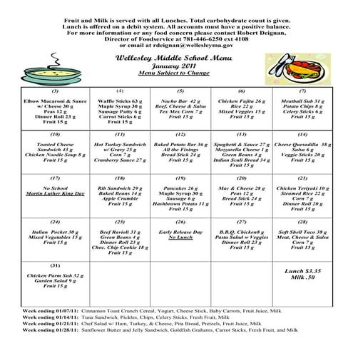 WMS January Lunch Menu | PDF