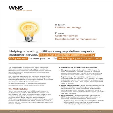 Outsourcing helps a leading utilities company deliver superior customer ...