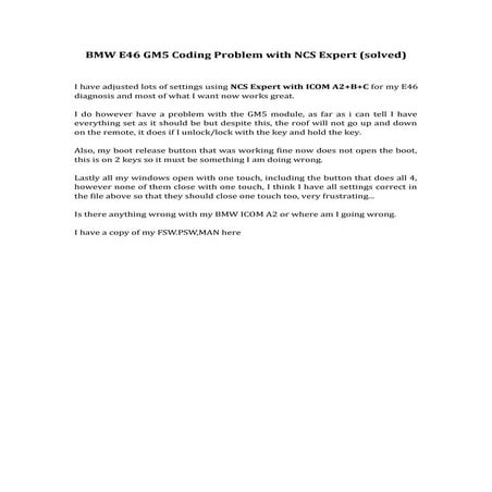 Wobd2 bmw e46 gm5 coding problem with ncs expert | PDF