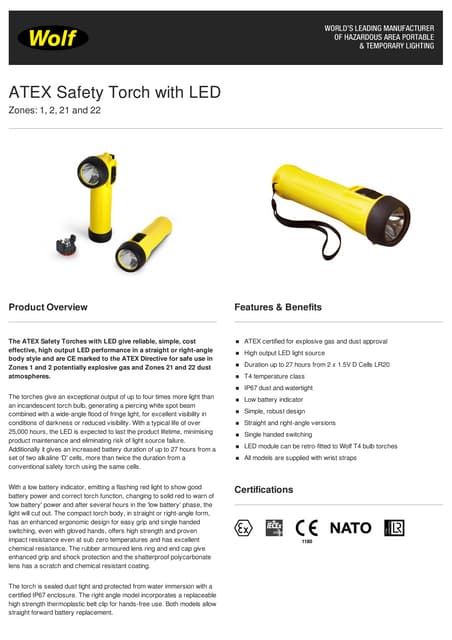 Wolf M-80 Midi Torch ATEX - Spec Sheet | PDF | Chemistry | Science
