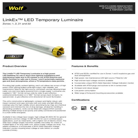 Wolf LinkEx LX400 LED Temporary Luminaire ATEX - Spec Sheet | PDF