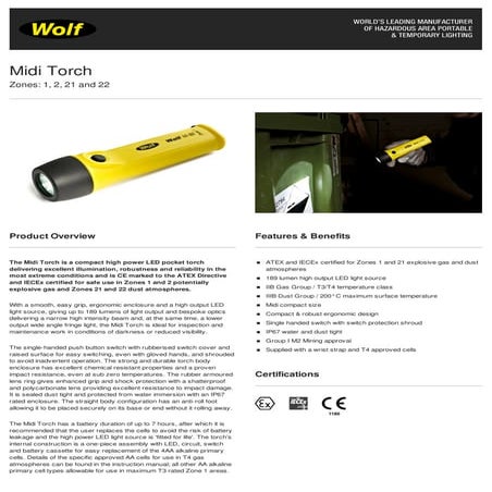 Wolf M-80 Midi Torch ATEX - Spec Sheet | PDF