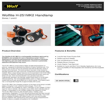 Wolf Wolflite H251MK2 Handlamp - Spec Sheet | PDF