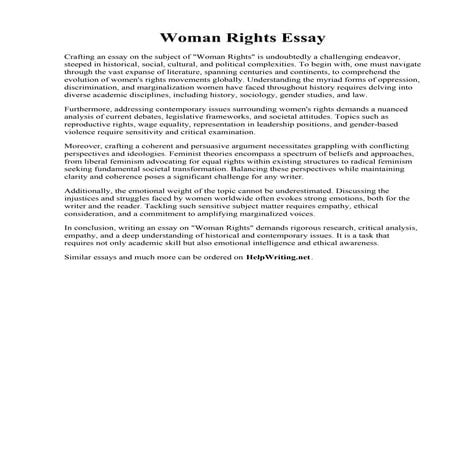 Woman Rights Essay. Feminism and Women Rights Free Essay Sample on Samploon.com