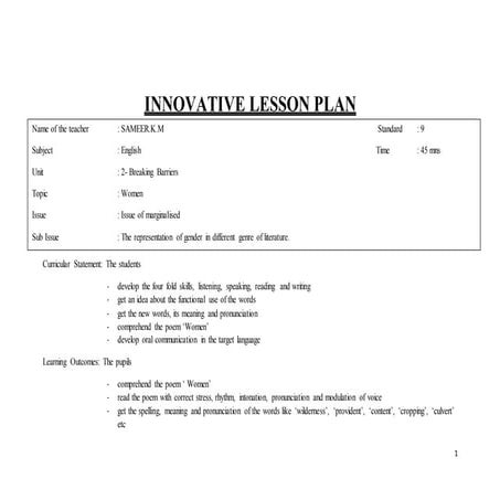 Women innovative lessonplan | DOCX