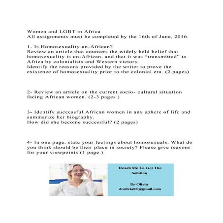 Women and LGBT in Africa All assignments must be completed by th.docx