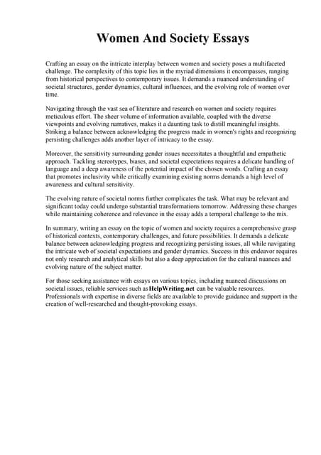 Role Of Women In Society Essay | PDF