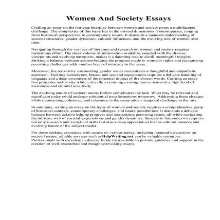 Women And Society Essays. Womens place in society essay. The Changing ...