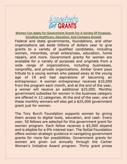 Where To Find And How To Apply For Government Grants For Women | PPT