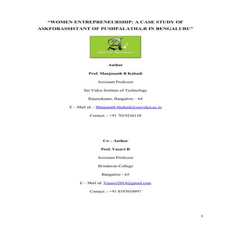 Women entrepreneurship - Case Study | PDF | Information Services ...