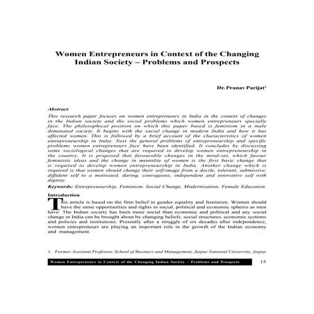 Women entrepreneurs in context of the changing indian society problems ...