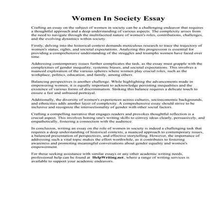 Women In Society Essay | PDF