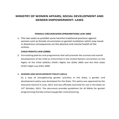 MINISTRY OF WOMEN AFFAIRS, SOCIAL DEVELOPMENT AND GENDER EMPOWERMENT ...