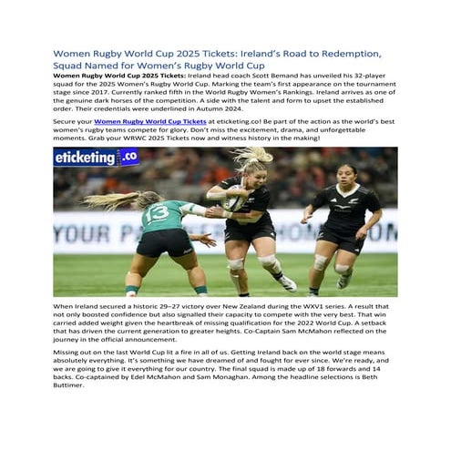 Women Rugby World Cup 2025 Tickets: Ireland’s Road to Redemption, Squad ...