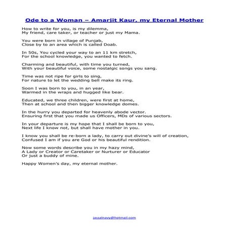 Women day 2020 poem - An ode to women | PDF