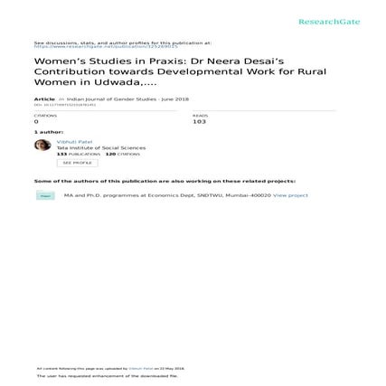 Prof. Vibhuti Patel on Women's Studies in Praxis- Dr.Neera Desai's ...