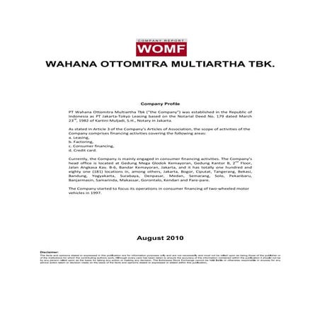 WOM FINANCE PUBLIC REPORT | PDF