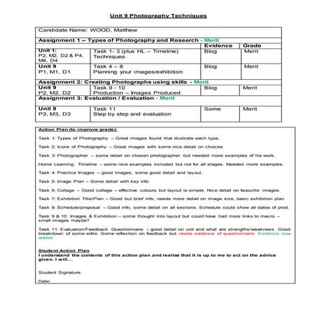 Wood unit 9 assignment 1 marking sheet | DOCX
