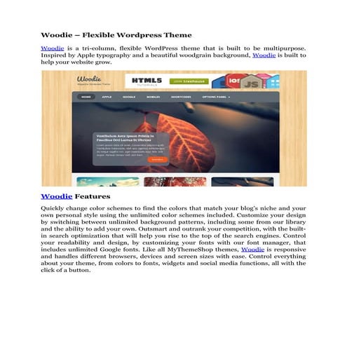 Woodie flexible wordpress theme | PDF