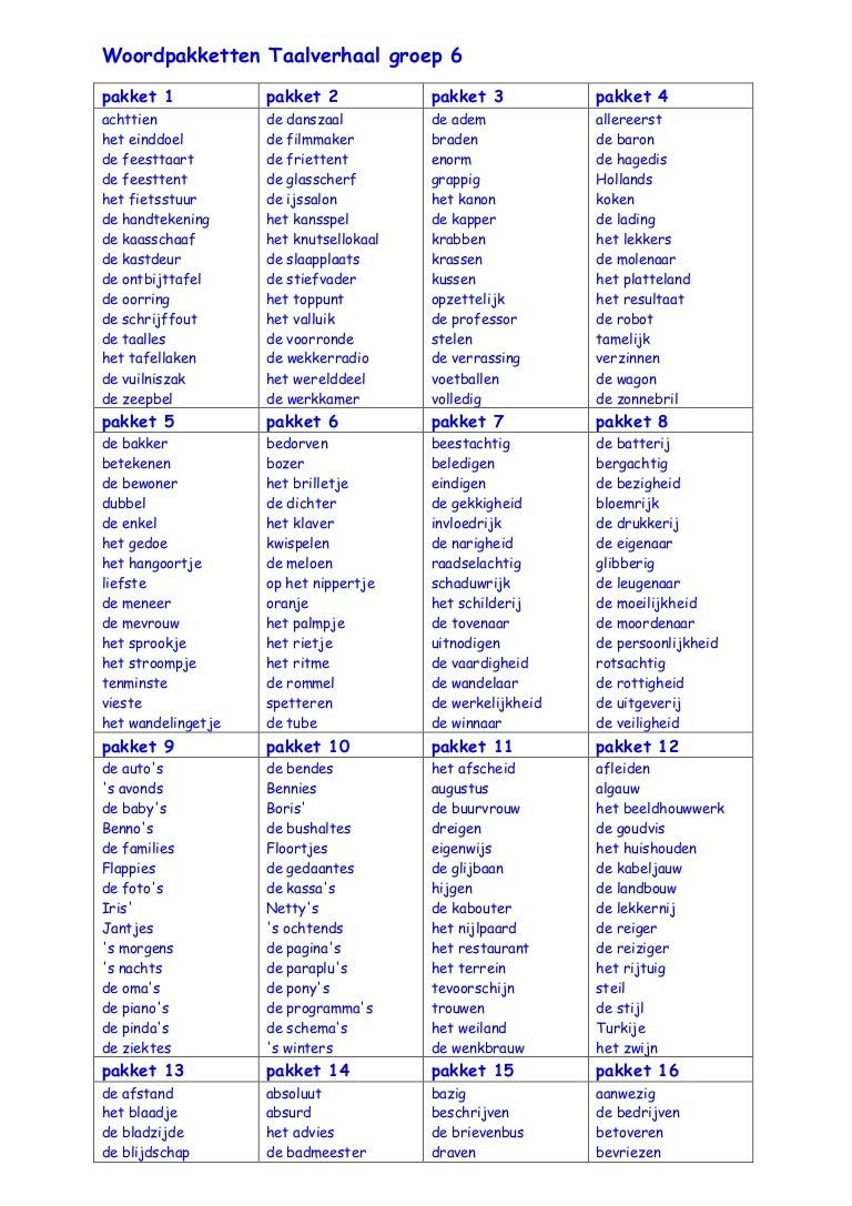 Woordpakket groep 6 Taalverhaal