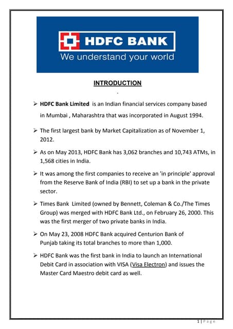 Hdfc bank ppt | PPTX